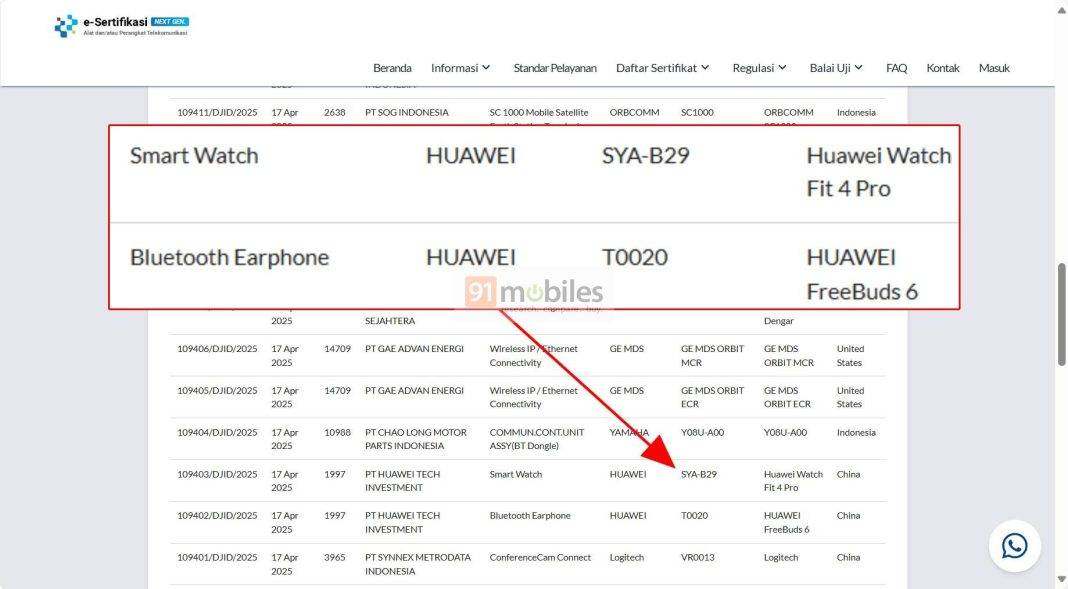 Huawei Watch Fit 4 Pro dan FreeBuds 6 Muncul di SDPPI Postel, Segera ...