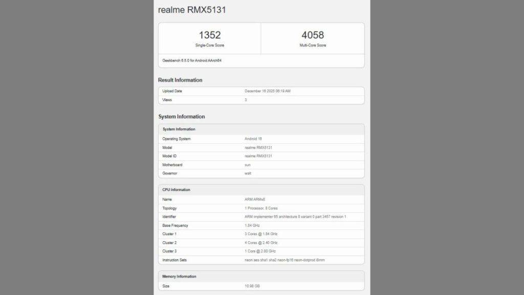 लॉन्च से पहले Realme 16 Pro+ Geekbench पर स्पॉट, 12GB RAM और Android 16 ...
