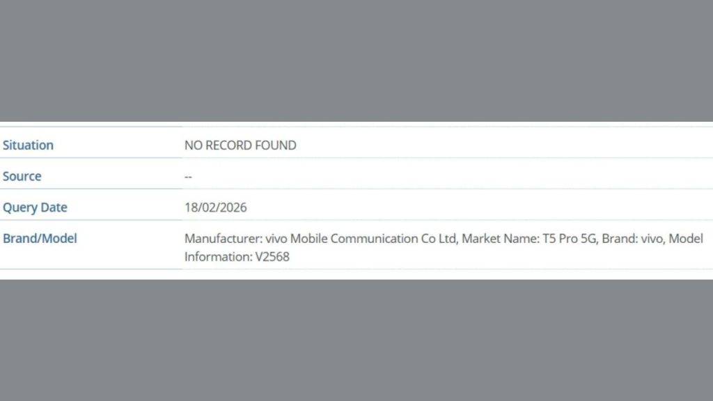 Vivo T5 Pro 5G IMEI पर लिस्ट, भारत में जल्द लॉन्च की उम्मीद