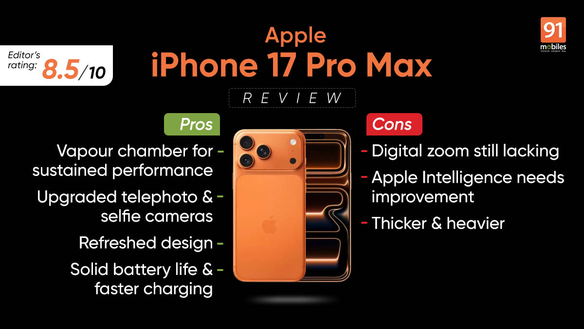 Apple iPhone 17 Pro Max Review - Pros and cons, Verdict | 91Mobiles