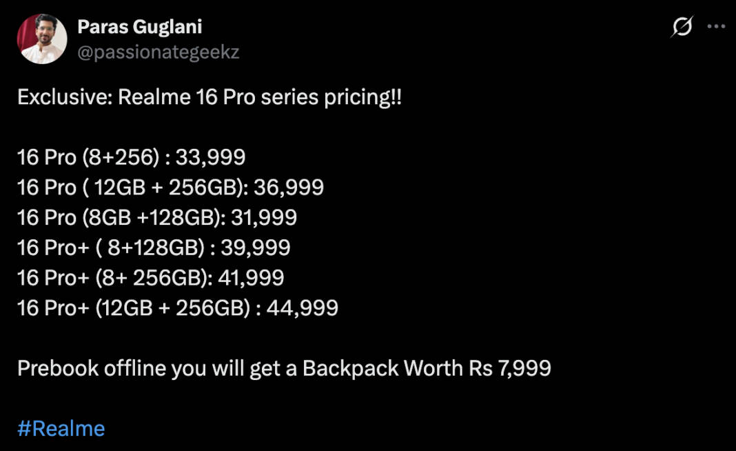 Realme 16 Pro series India pricing leaked as Pro+ model makes a ...