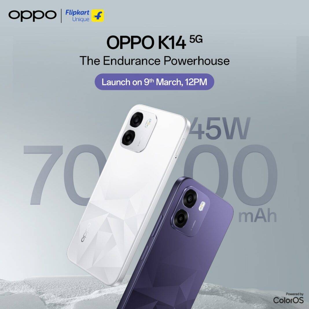 OPPO K14 with 7,000mAh battery launching in India on March 9th