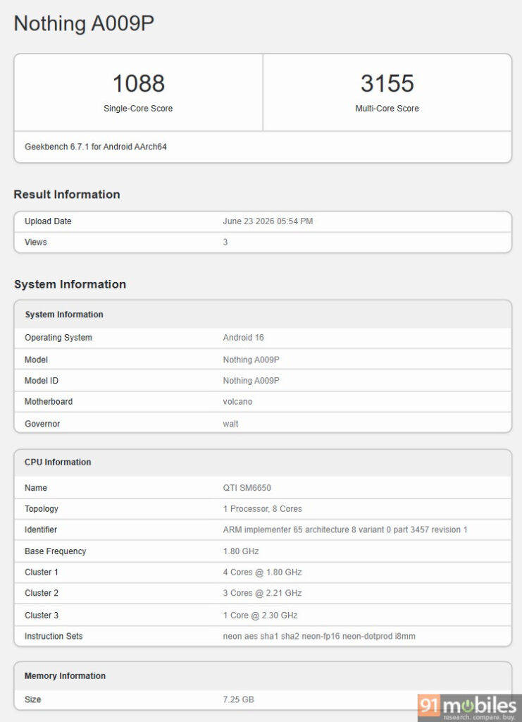 Nothing Phone 4b surfaces on Geekbench with Snapdragon 6 Gen 4 ahead of ...